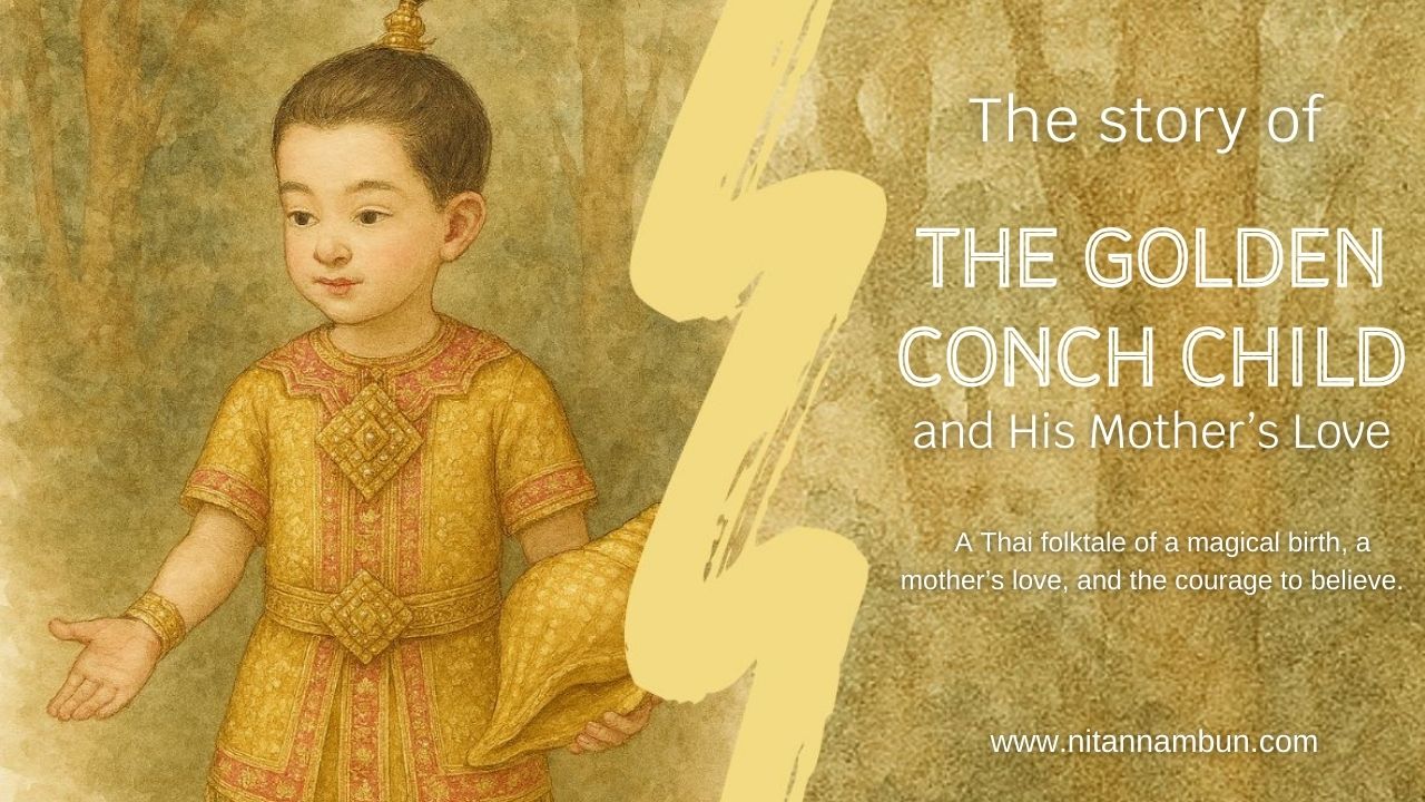 Thai Folktale: The Golden Conch Child and His Mother’s Love – นิทานนำบุญ